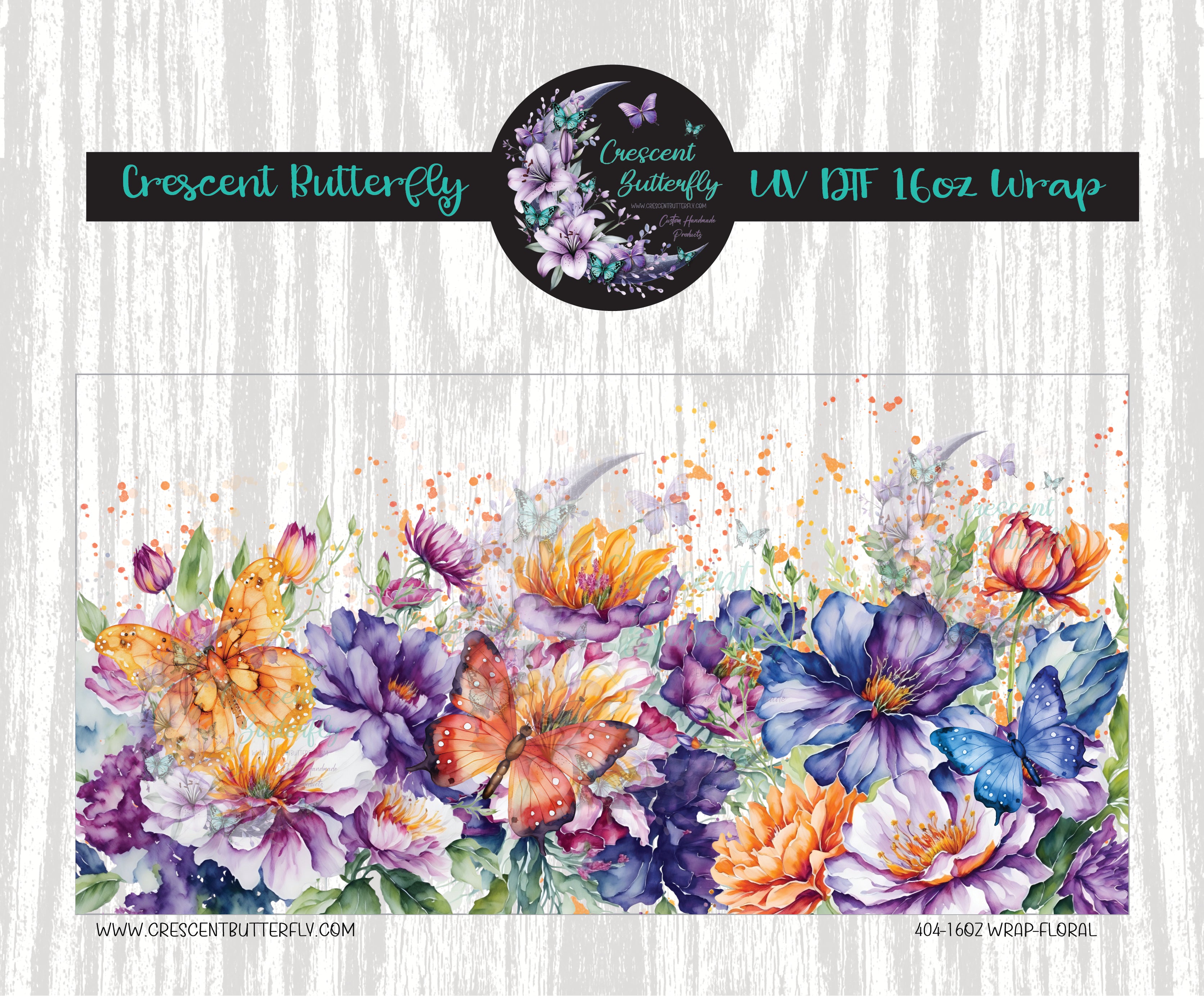 404-16oz Wrap-Floral UV DTF – Crescent Butterfly Design Co.
