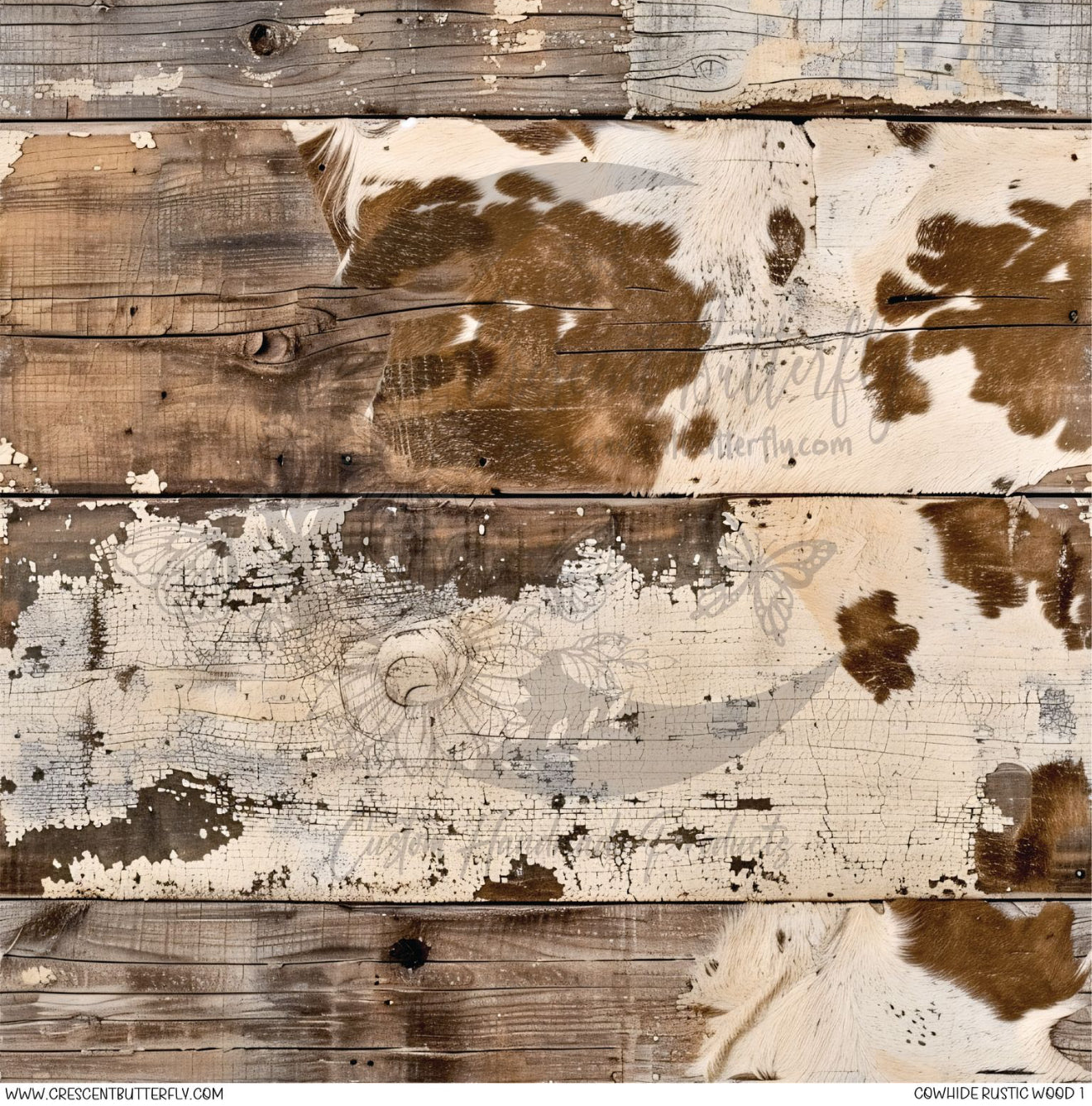 Cowhide Rustic Wood 1 Printed Vinyl Sheet/Wrap – Crescent Butterfly ...