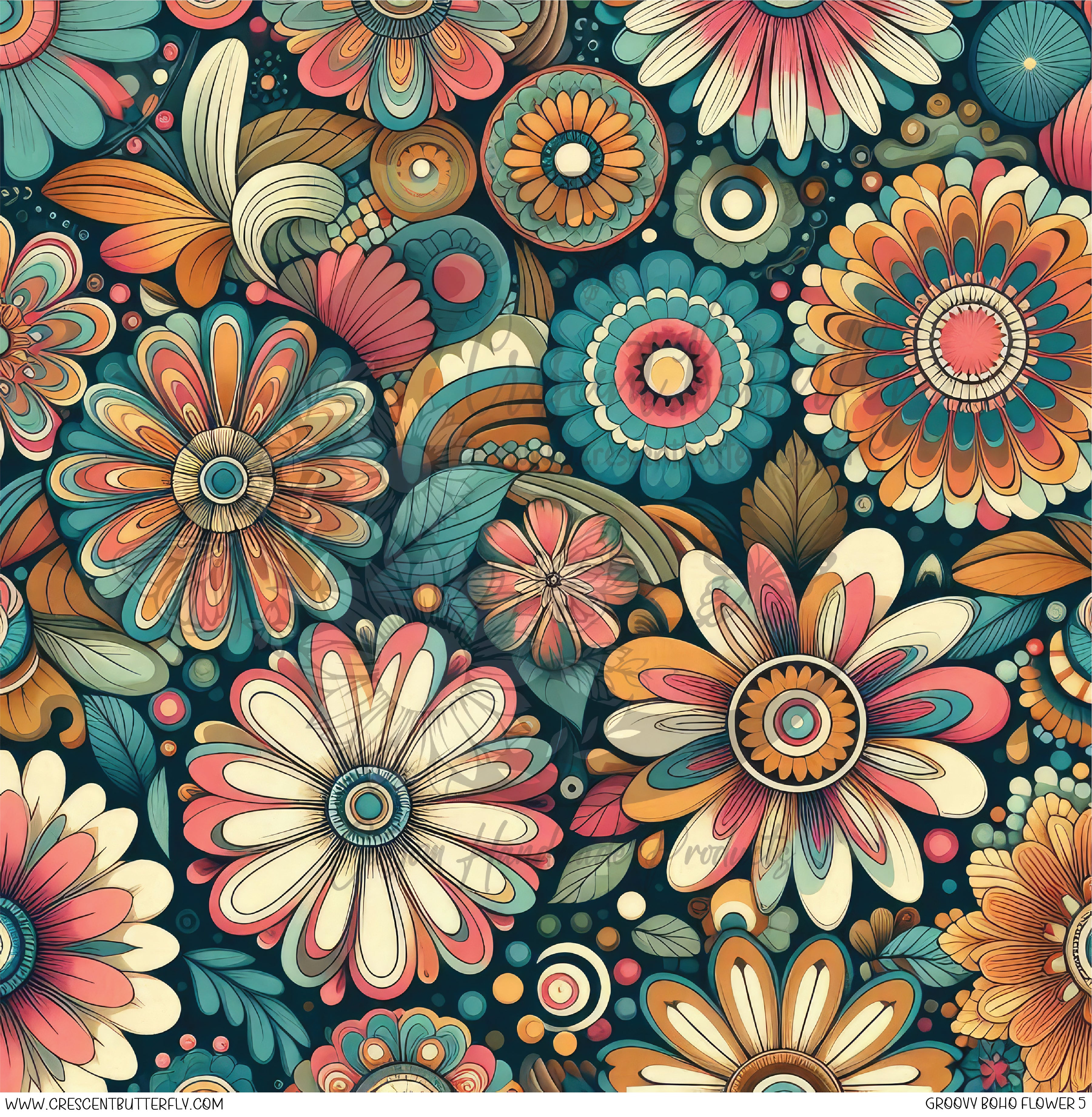 Groovy Boho Flower 5 Printed Vinyl Sheet/Wrap – Crescent Butterfly ...