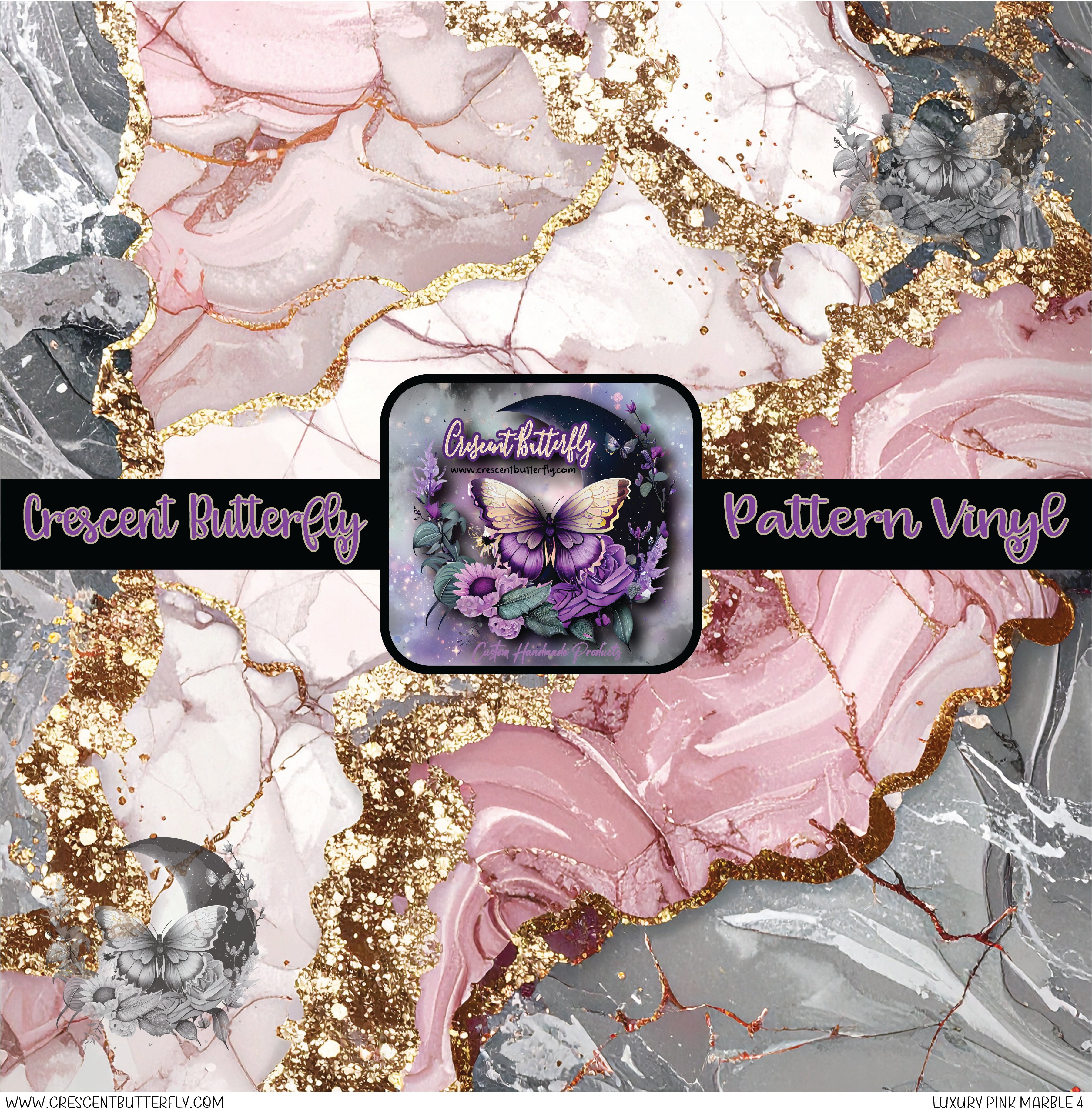 Luxury Pink Marble 4 Printed Vinyl Sheet/Wrap – Crescent Butterfly ...
