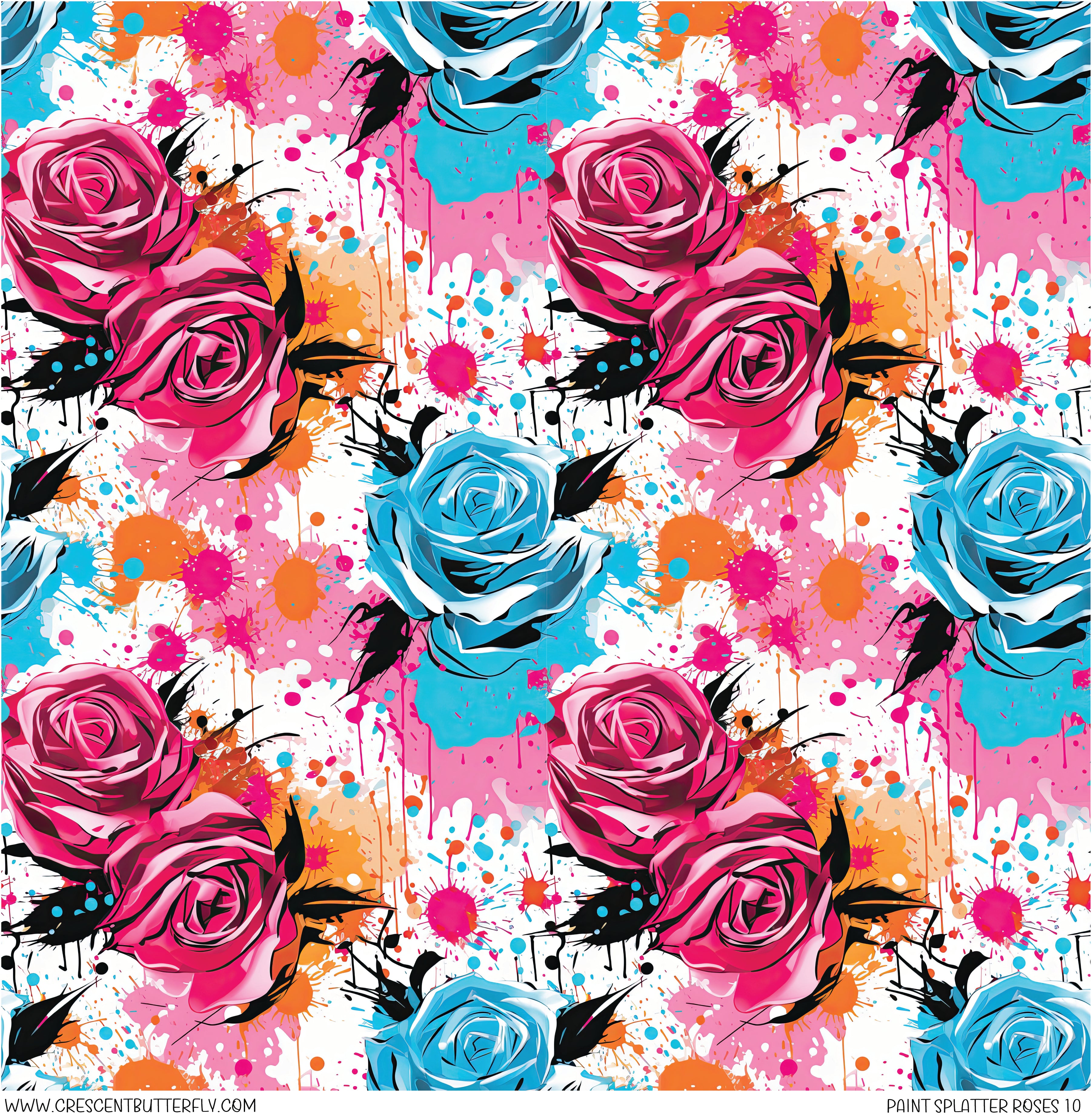 Paint Splatter Roses 10 Printed Vinyl Sheet/Wrap – Crescent Butterfly ...